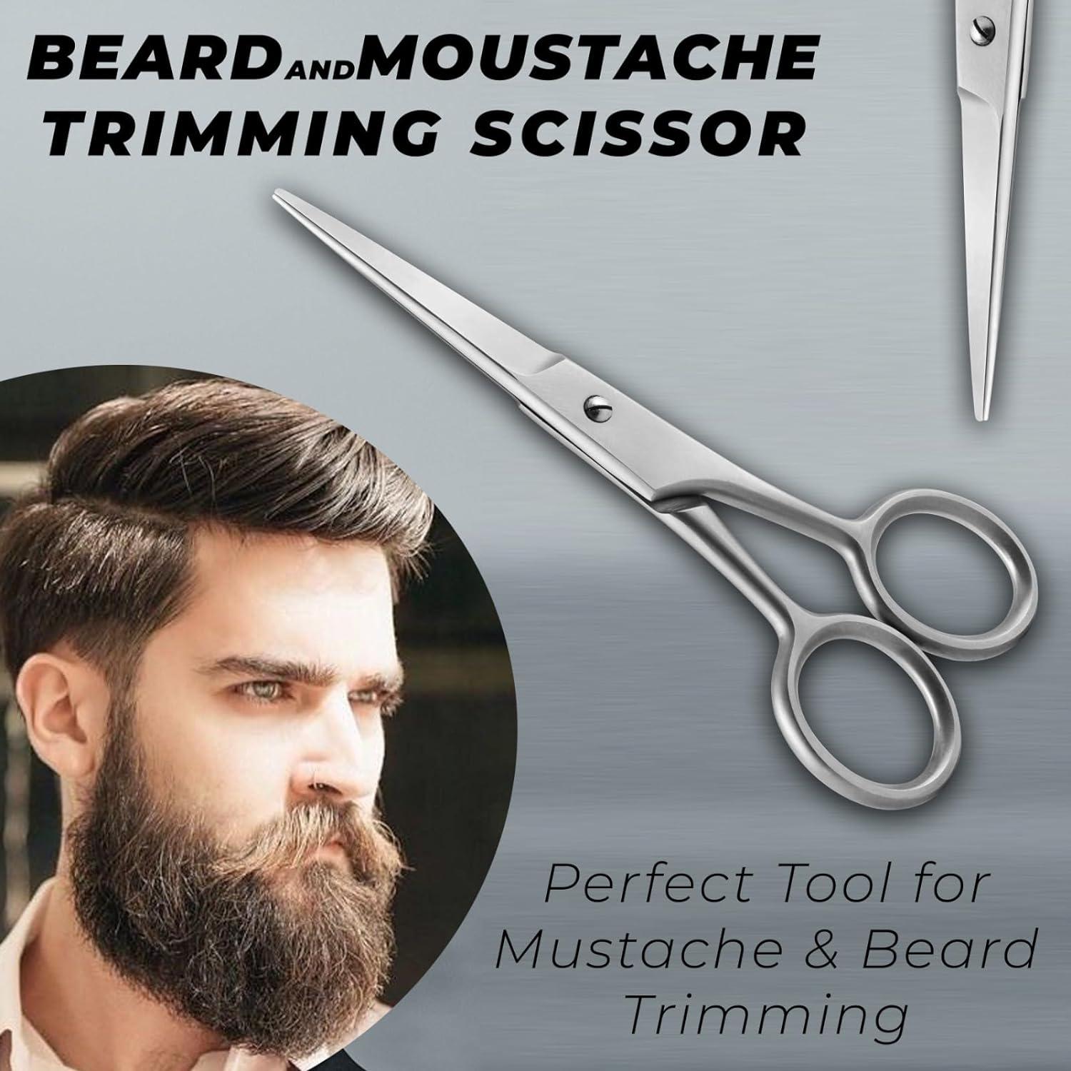 OCBA Professional Beard & Moustache Scissors - Stainless Steel Trimming Tool for Ear, Nose ...