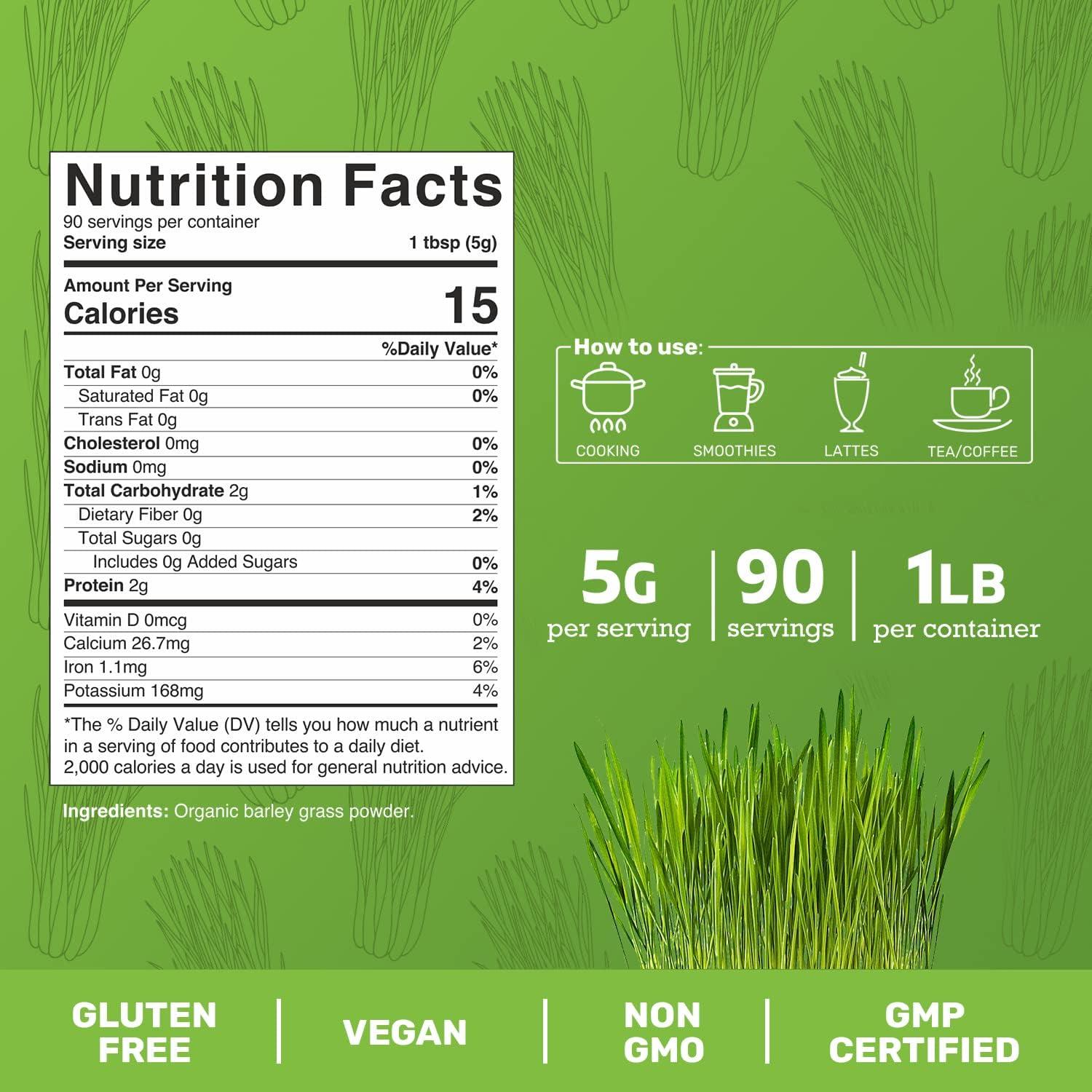 Jai Ho Organic Barley Grass Powder - 1 LB | Gluten Free, Vegan, Non-GMO ...