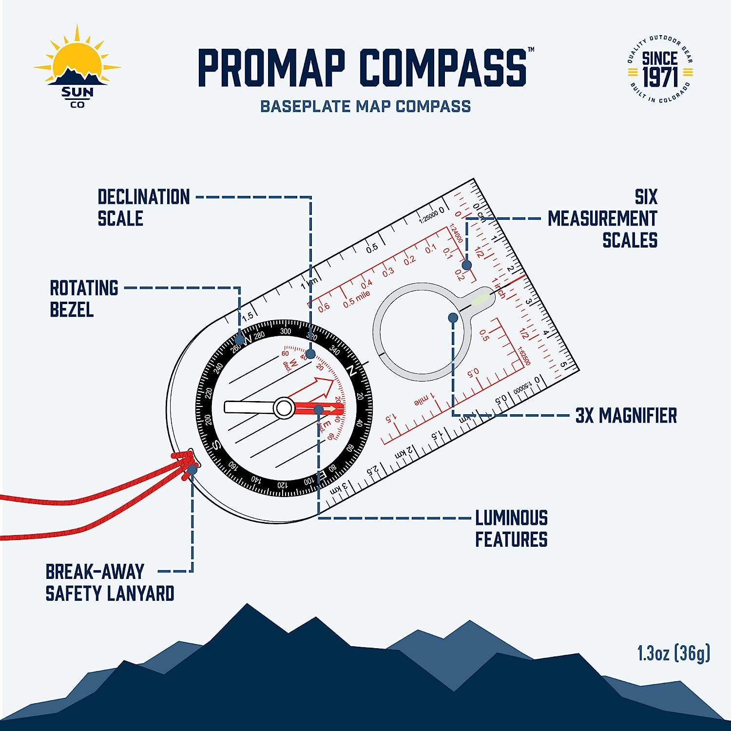 Sun Company ProMap Compass - Ultra Lightweight Baseplate Map Compass ...