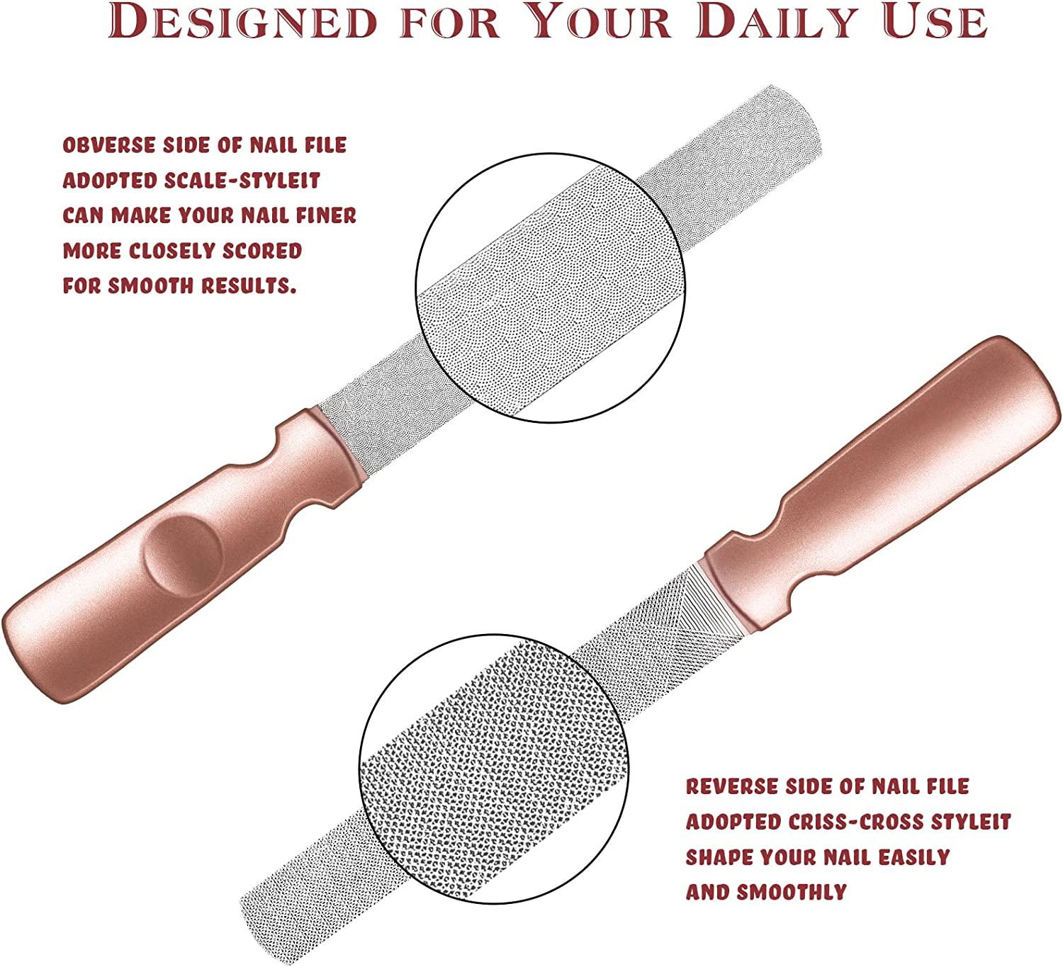 3-Piece Stainless Steel Nail Files Set with Leather Case - Rose Gold ...