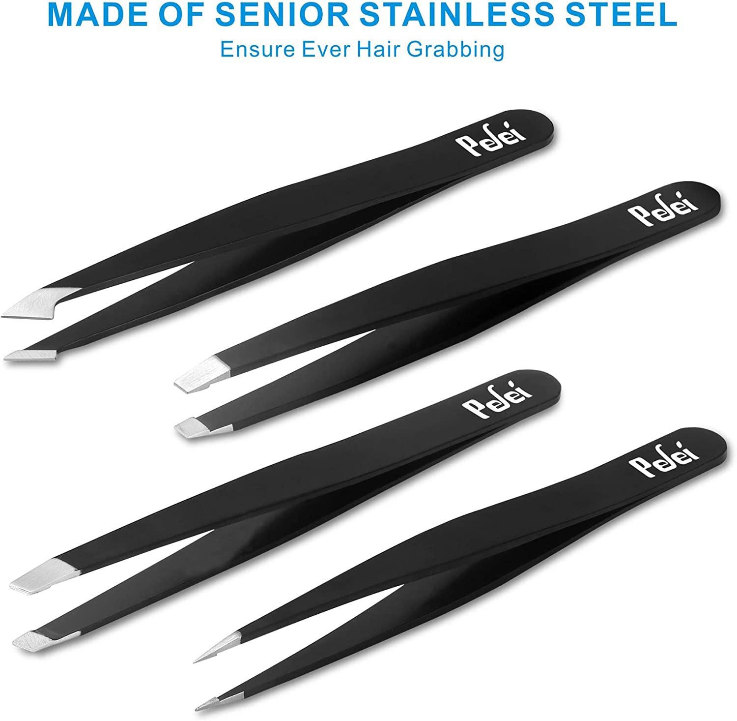 Pefei Professional Stainless Steel Tweezers Set for Eyebrows and Facial ...