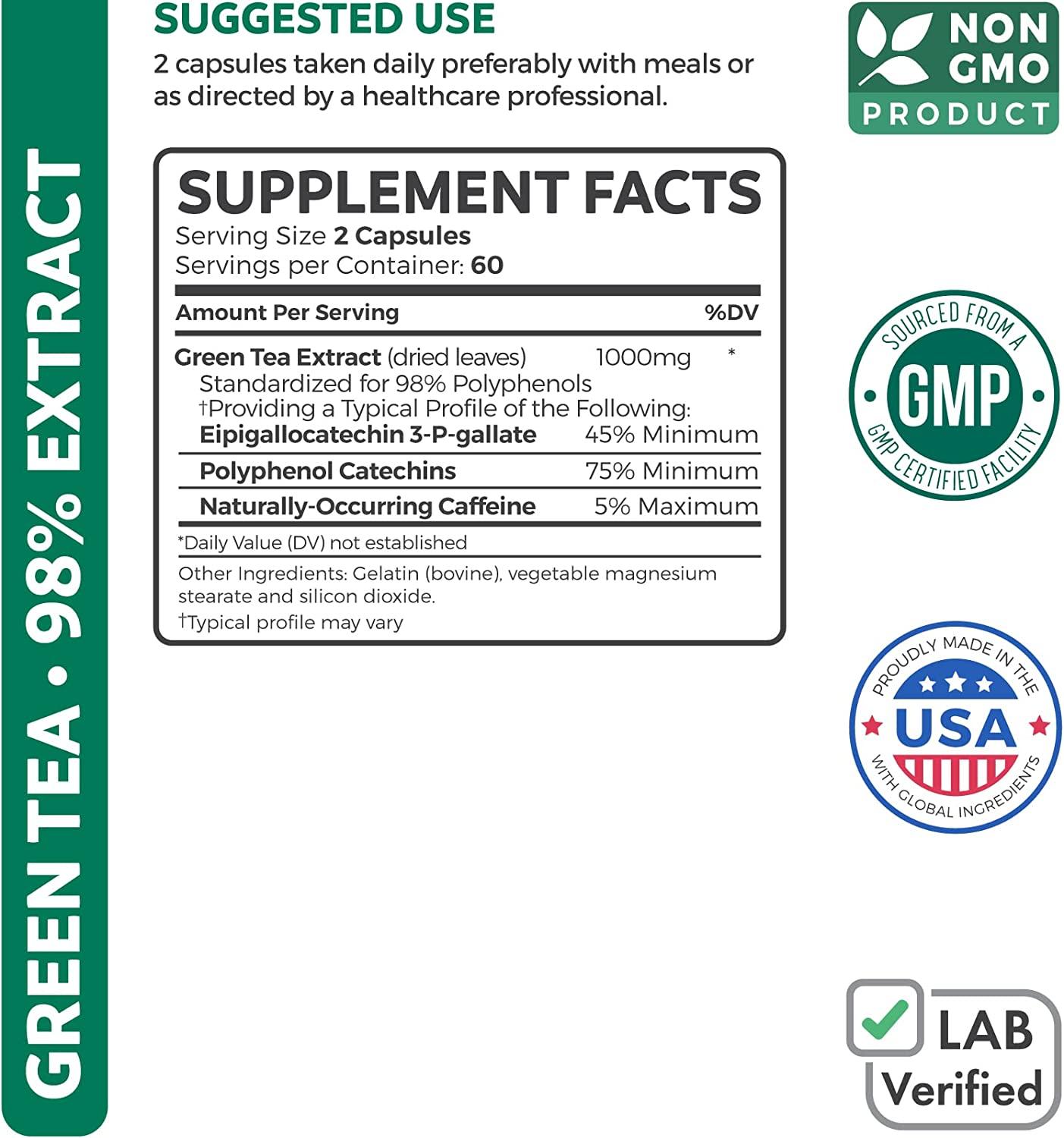 Green Tea Extract with EGCG - 120 Capsules (Non-GMO) | Natural ...