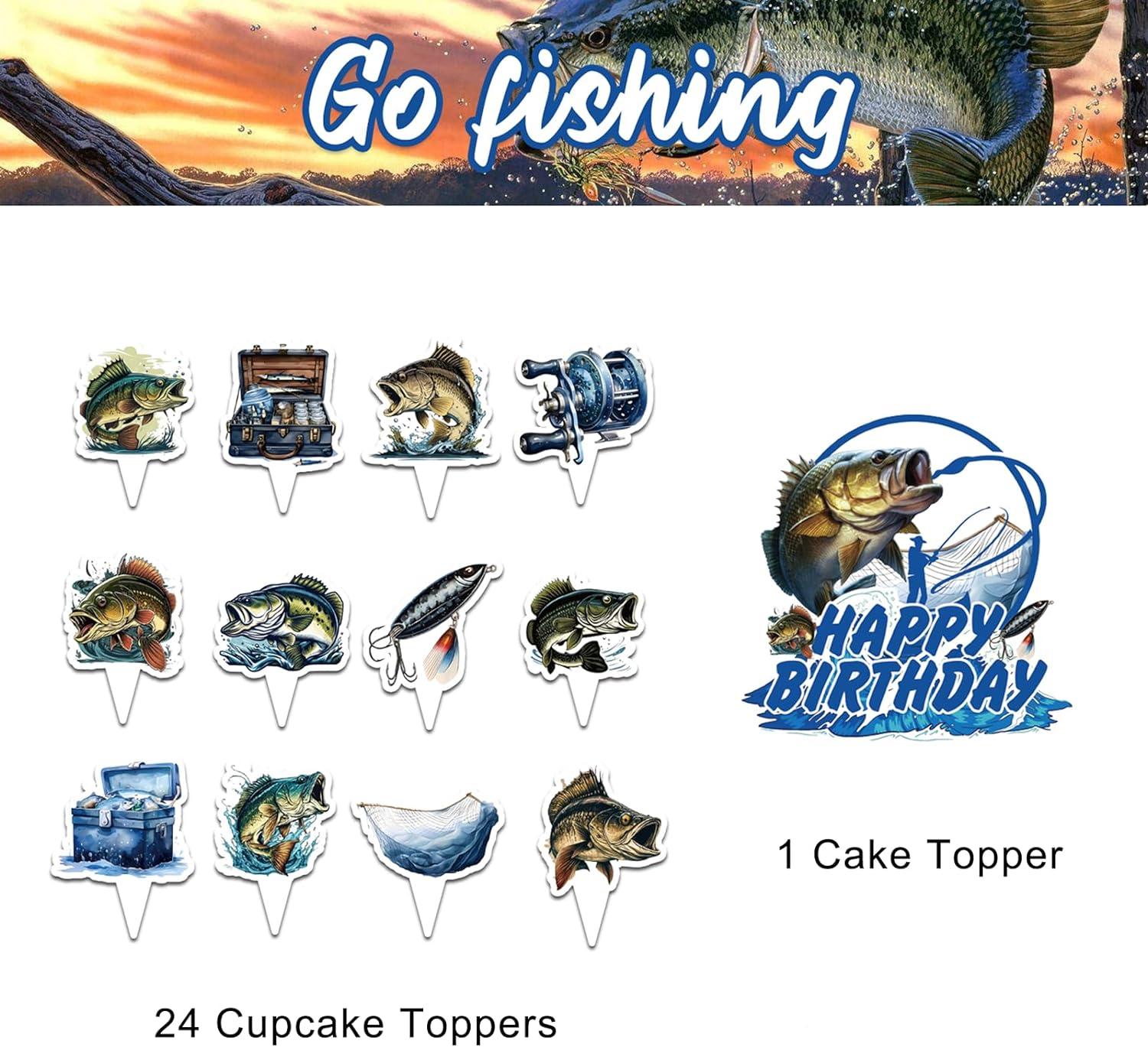 25 Pcs Fishing Cake Decorations Gone Fishing Cake Topper Cupcake ...