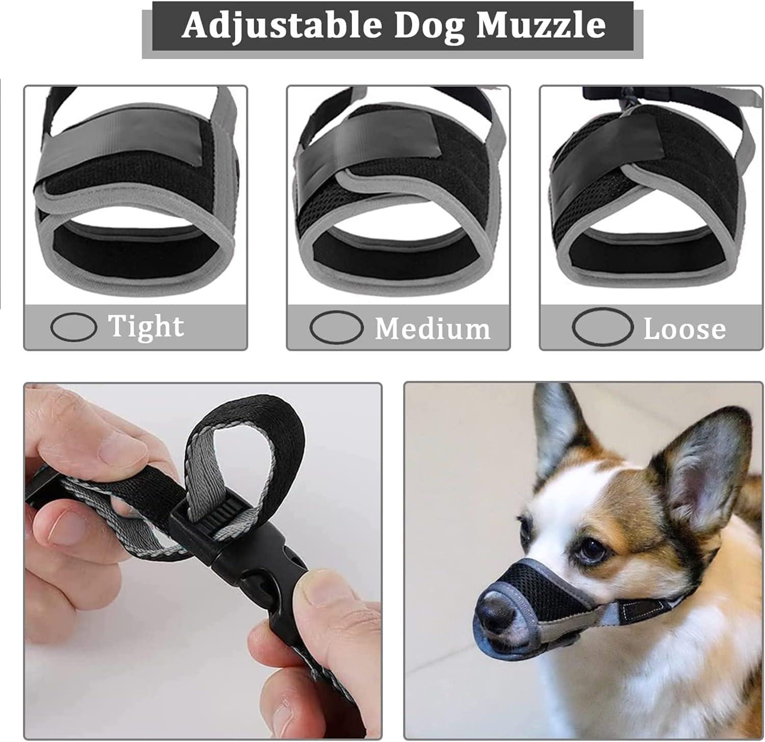 Adjustable Gray Dog Muzzle with Velcro Fastener - Safe for Biting Barking & Chewing | Breathable ...