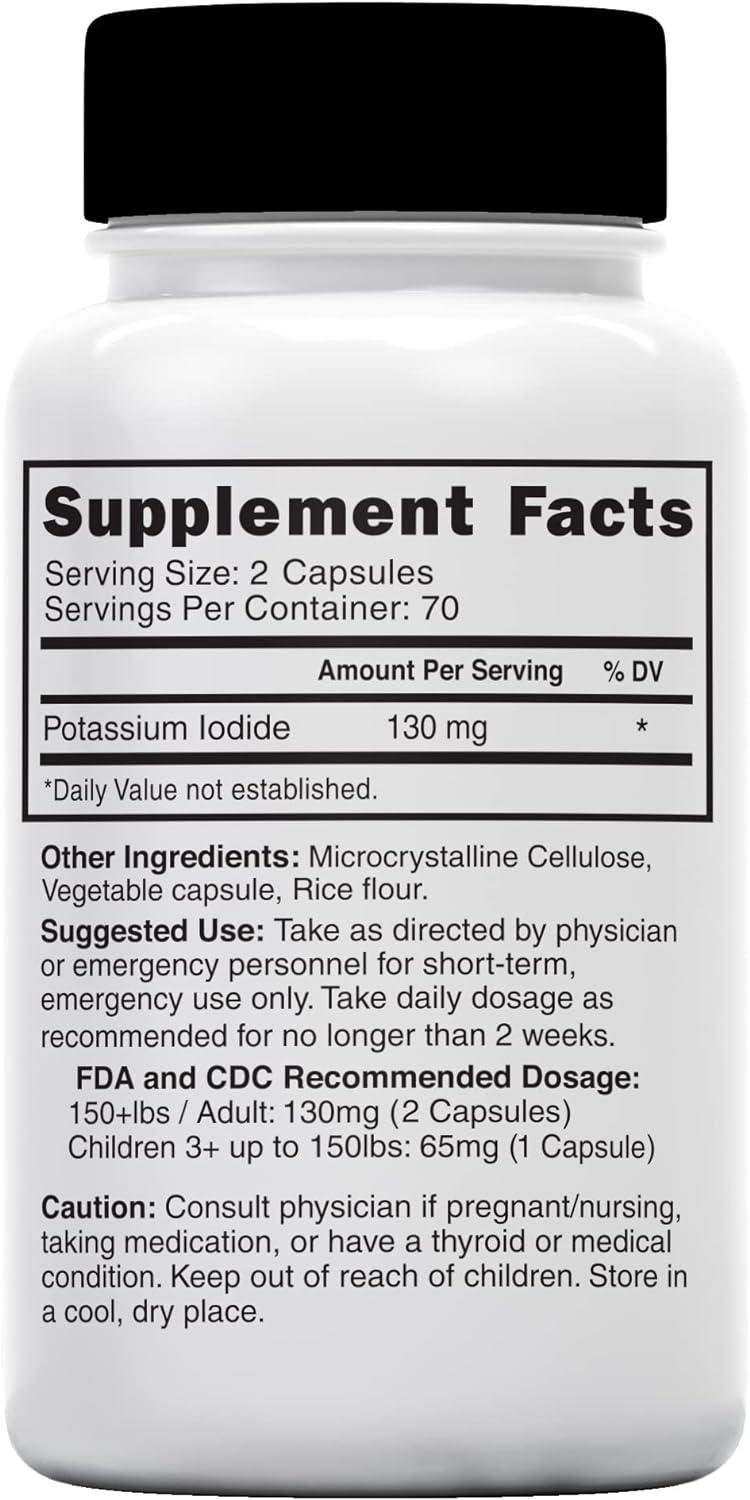 Potassium Iodide Capsules 130mg (2 Pack) - 280 Capsules | EXP 10/2032 ...