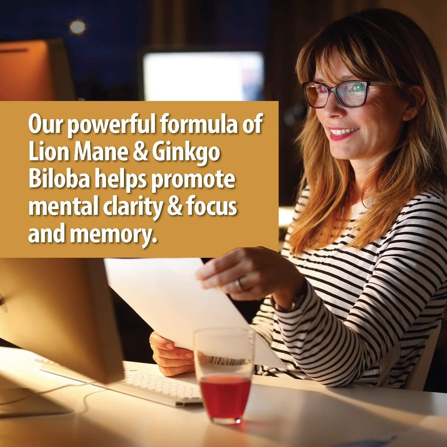 Organic Lions Mane Mushroom Capsules 5400mg + Ginkgo Biloba 120mg ...