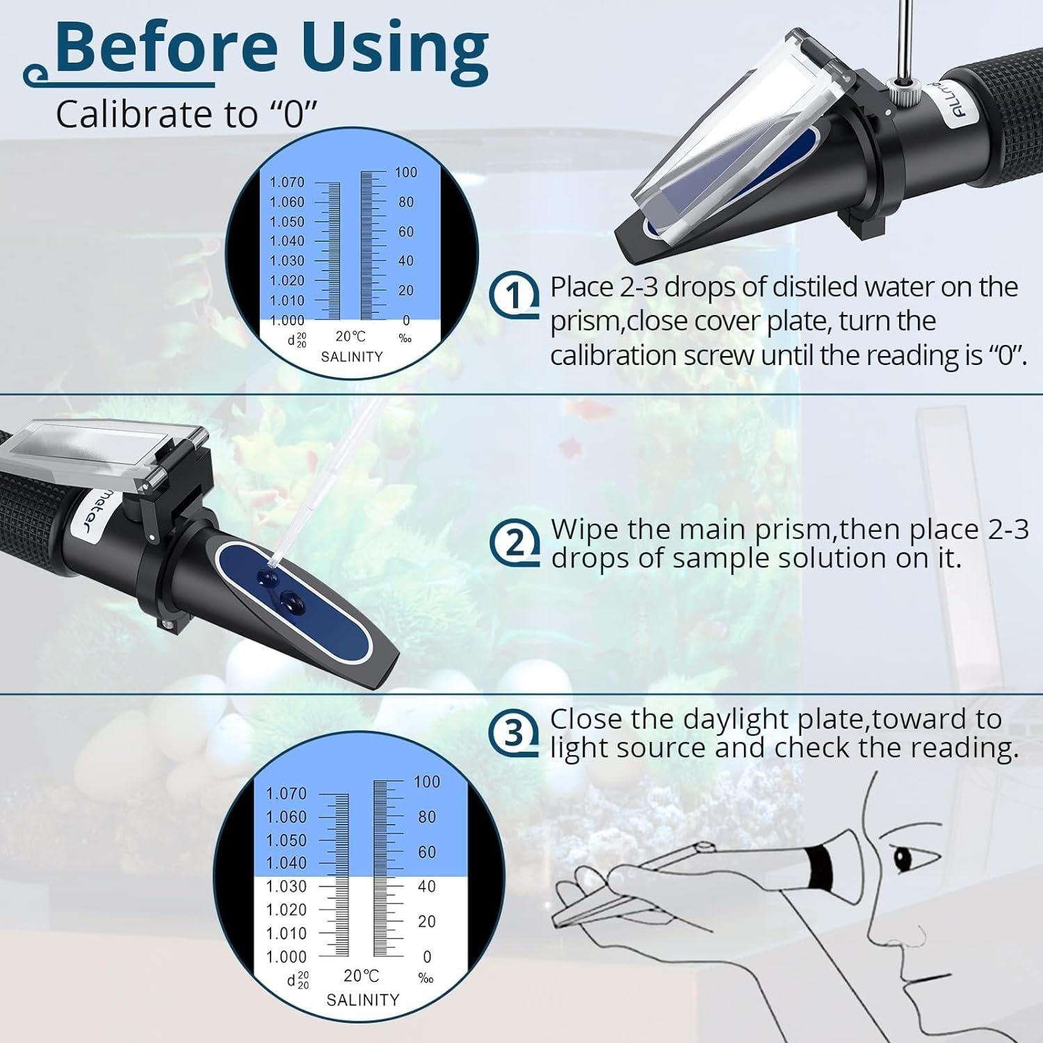 Salinity Refractometer for Saltwater Aquariums | Dual Scale 0-100 PPT ...