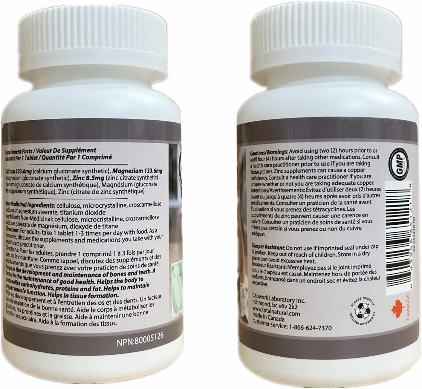 Calcium Zinc Magnesium 476mg 90 Tablets 5 bottles by Total Natural Safe ...