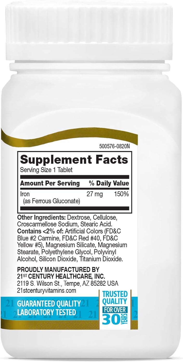 21st Century Iron 27mg Ferrous Gluconate Tablets - 110 Count | Buy Now ...