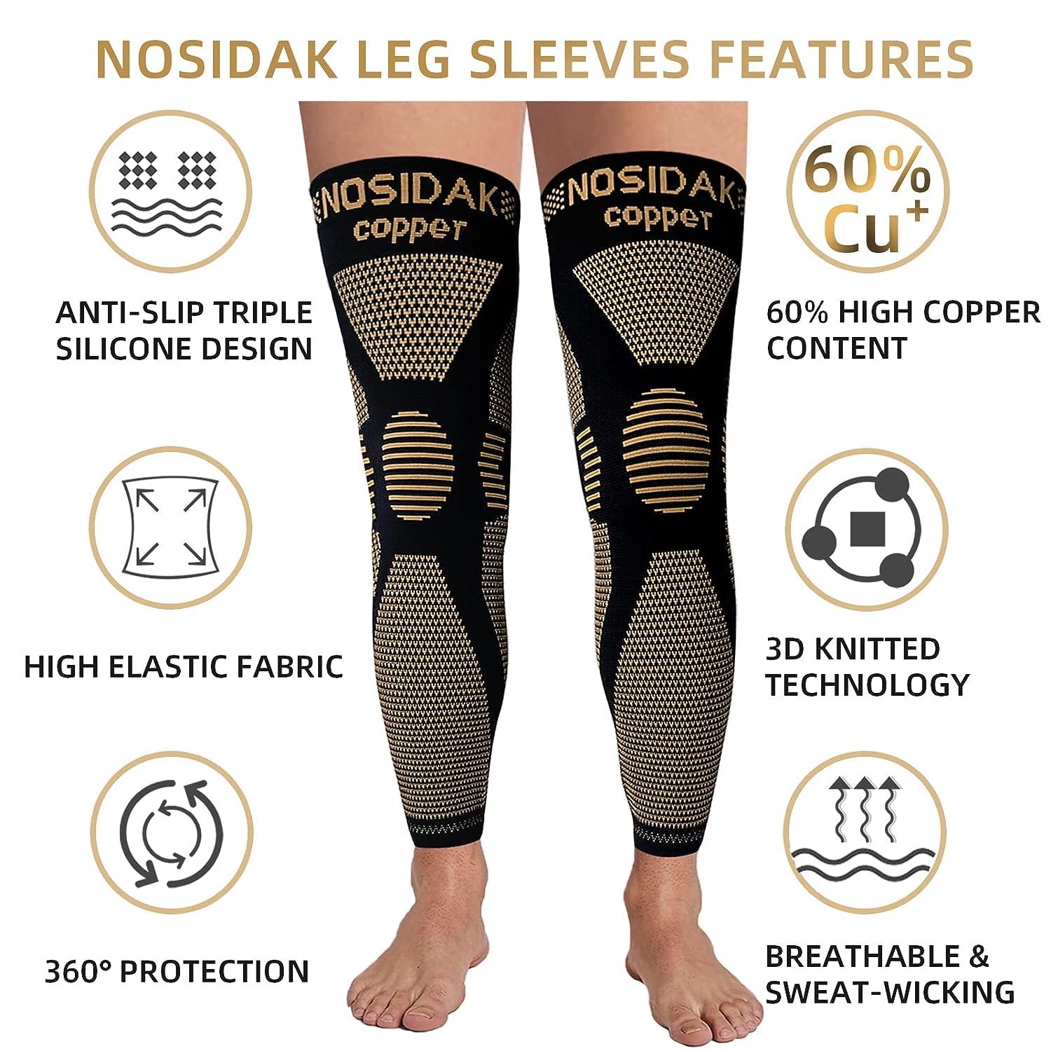 NOSIDAK Full Leg Compression Sleeve (Pair) - Copper Knee Sleeves - 20 ...