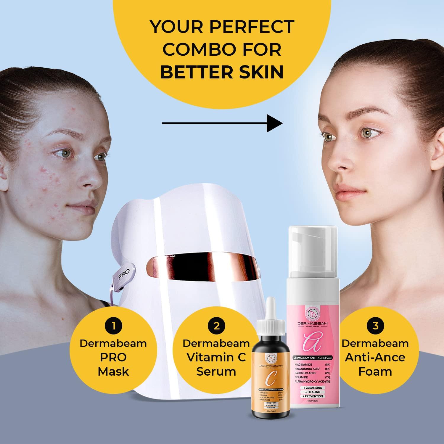 Dermabeam Pro LED Light Therapy Mask - 115 LEDs, 7 Colors, Anti-Wrinkle ...