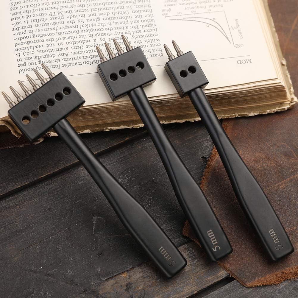 DIUDUS Black Leather Prong Punch Tool - 2/4/6 Prong 5mm Lacing ...
