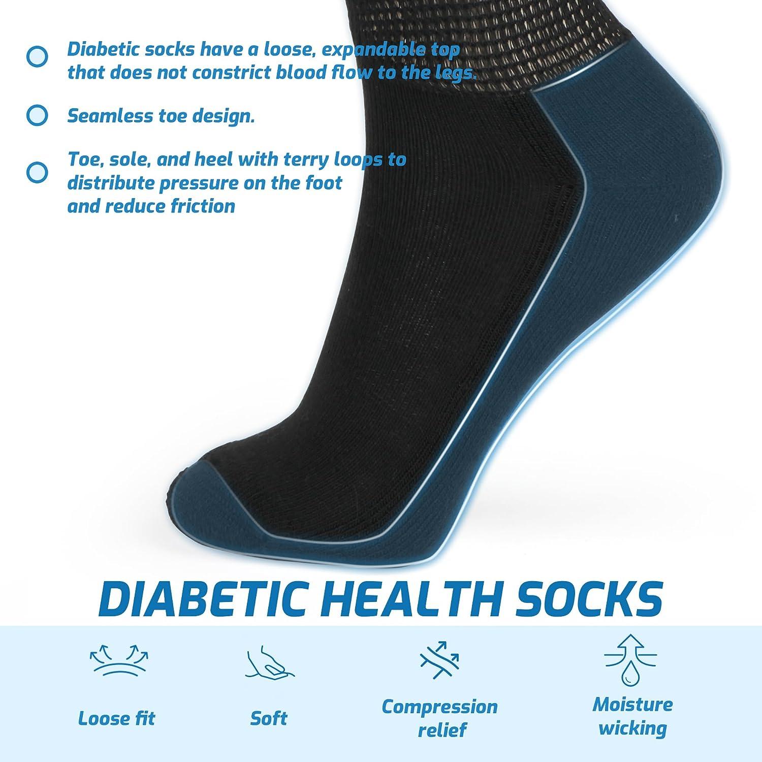 LIN Diabetic Socks - 6 Pairs Crew/Jet Black - Non-Binding Circulatory ...