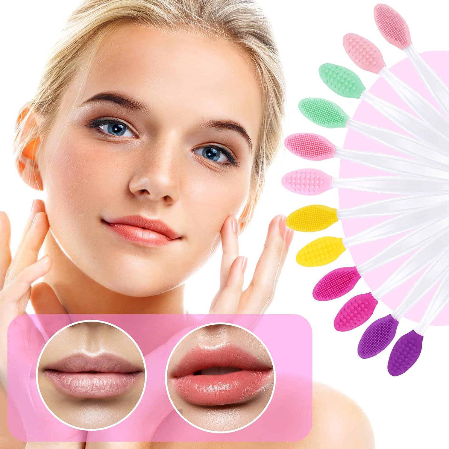 Lusofie 12 Pcs Double Sided Silicone Lip Scrub Brush Set Exfoliating