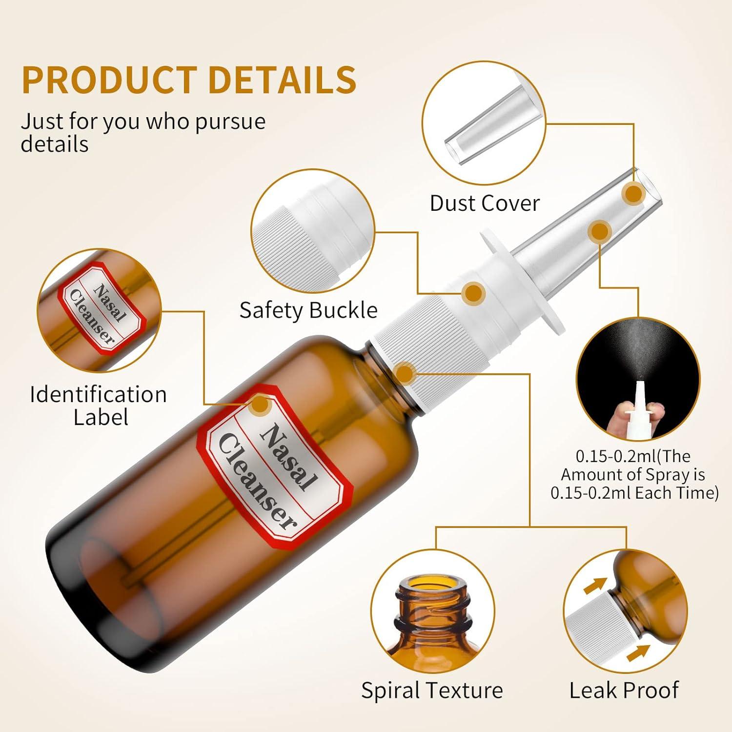 3 Pcs 30ML Amber Glass Nasal Spray Bottles - Refillable Sinus Relief ...