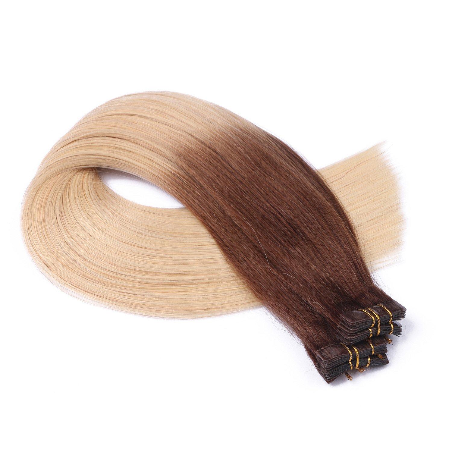 Tape In Hair Extensions #4/60 Ombre - 40cm - 100% Remy Real Hair - 40 ...