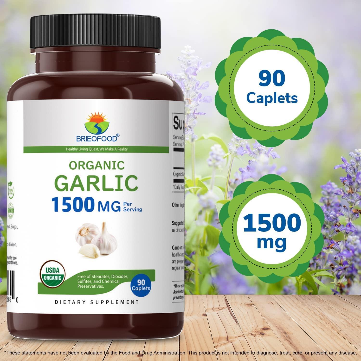 Brieofood Organic Garlic 1500mg - 45 Servings Vegetarian Tablets ...