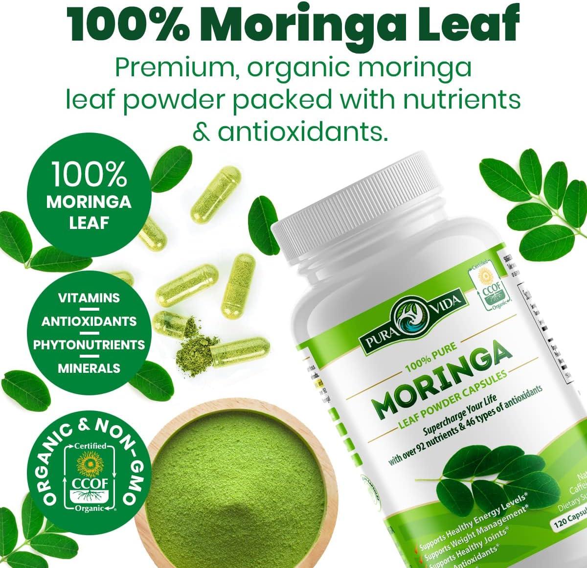 PURA VIDA MORINGA Capsules - Organic Moringa Powder for Energy, Metabolism & Immune Support ...