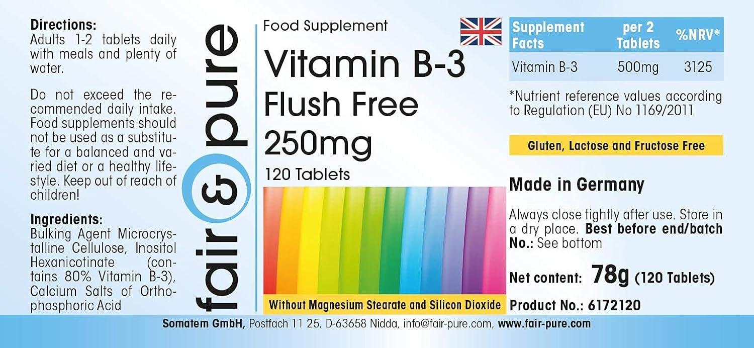 Fair & Pure Vitamin B3 Tablets 250mg - Flush Free Vegan Formula - 120 ...