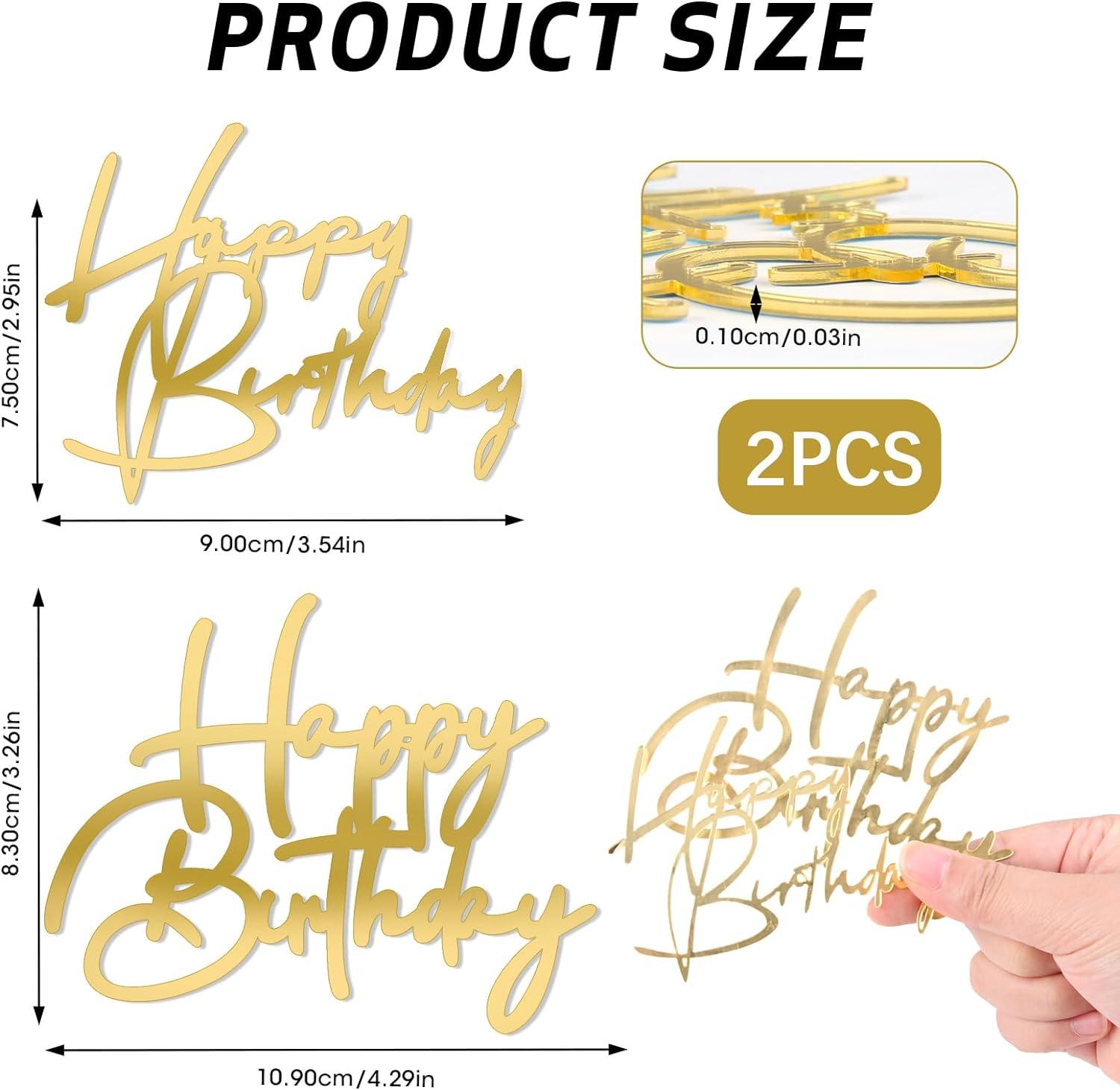 Happy Birthday Cake Topper 2Pcs Gold Cake Decoration Glitter Gold ...