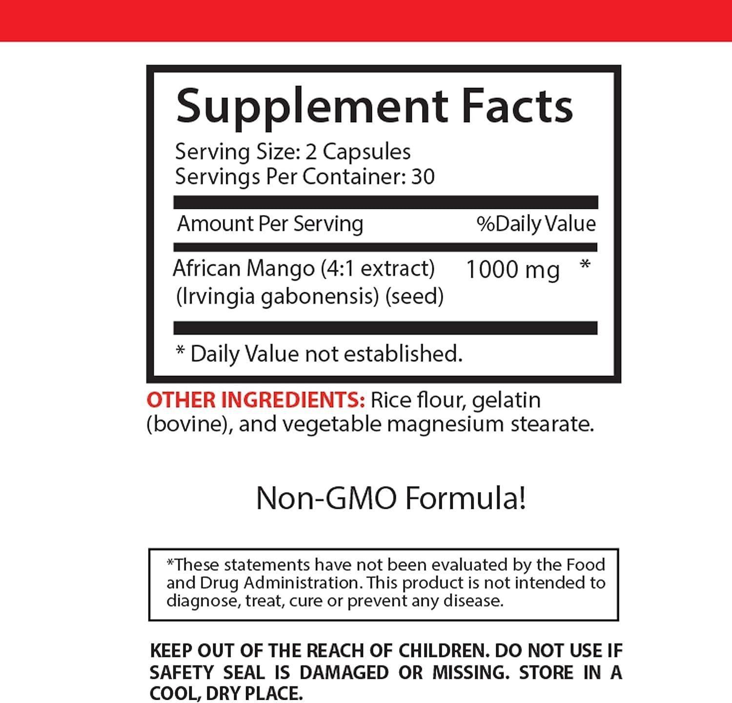 Organic African Mango Extract Capsules 1000MG - 120 Caps - Fat Loss ...