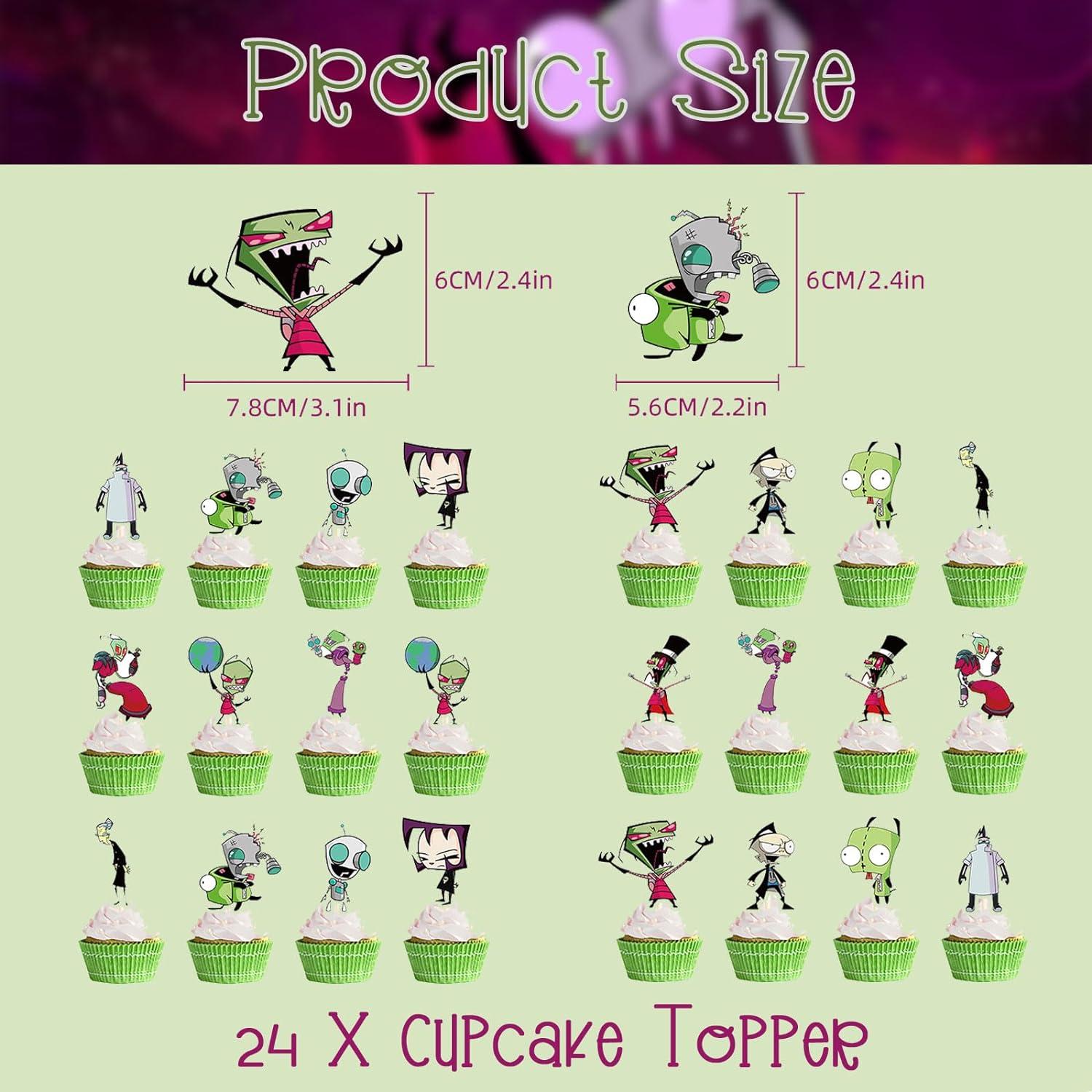 25pcs Invader ZIM Birthday Decorations Invader ZIM Cupcake Toppers ...