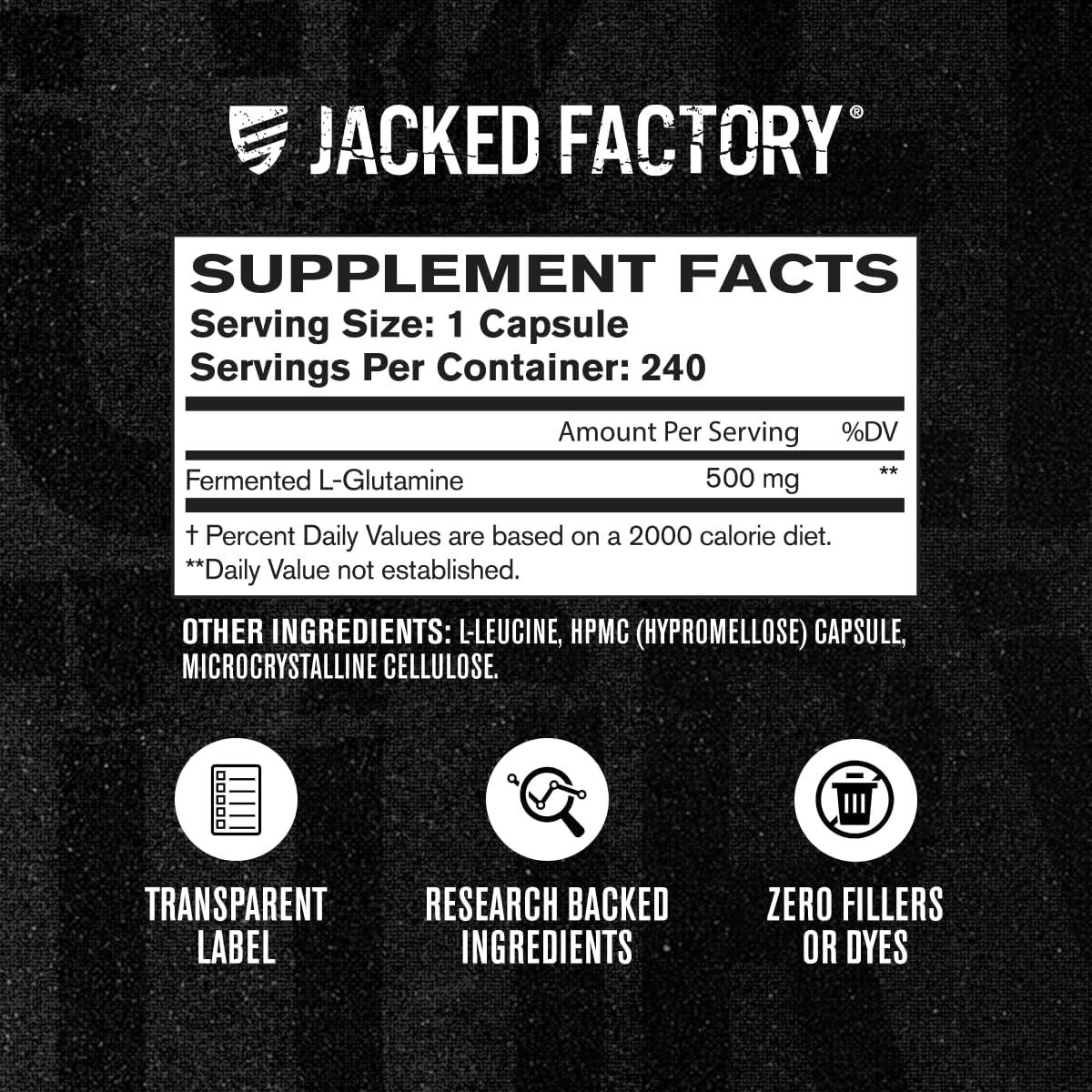 Jacked Factory L-Glutamine Capsules 500mg - Vegan Fermented L Glutamine ...