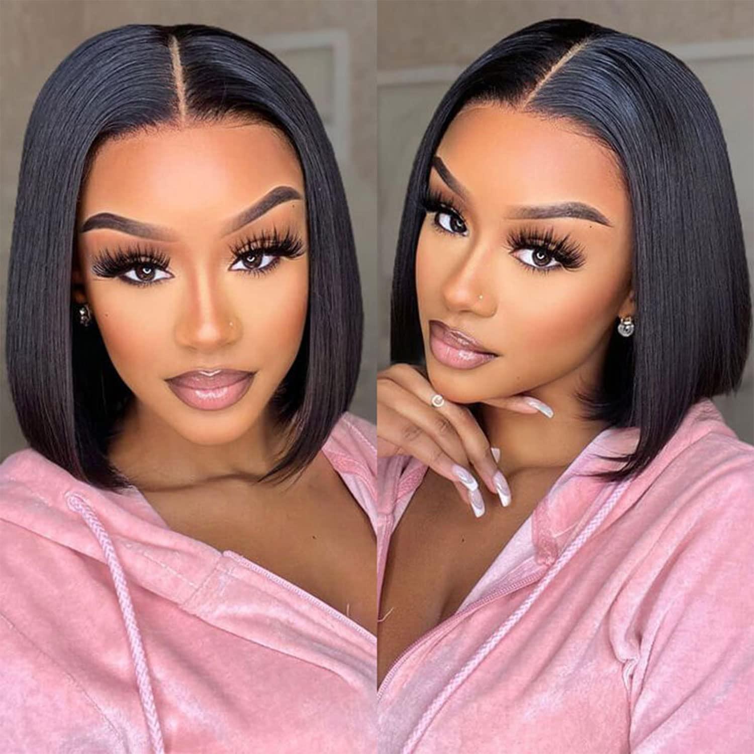 JoyWide 12 Inch Bob Wig Human Hair 180 Density HD Lace Frontal Wig for Black Women Pre Plucked with Baby Hair Natural Color