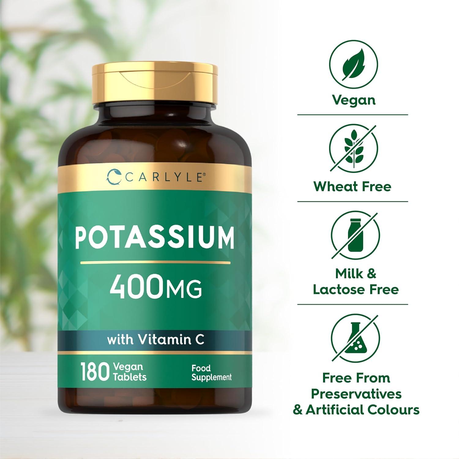 Potassium Supplement 400mg with Vitamin C 100mg | 180 Vegan Tablets ...