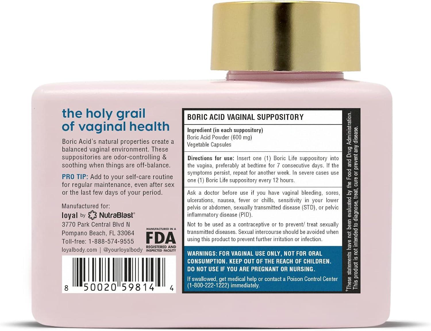 Loyal Boric Life 600mg Vaginal Suppositories for Odor Control & Balance ...