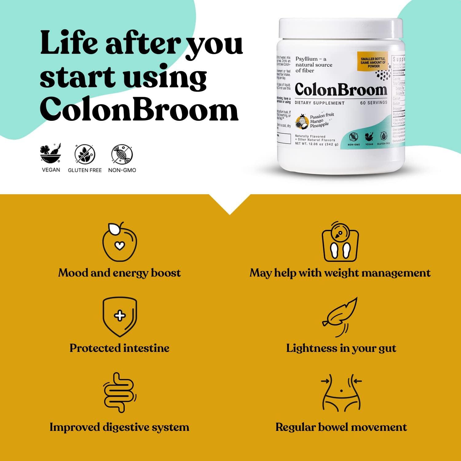 ColonBroom Tropical Fruits Psyllium Husk Powder Colon Cleanser - Vegan ...