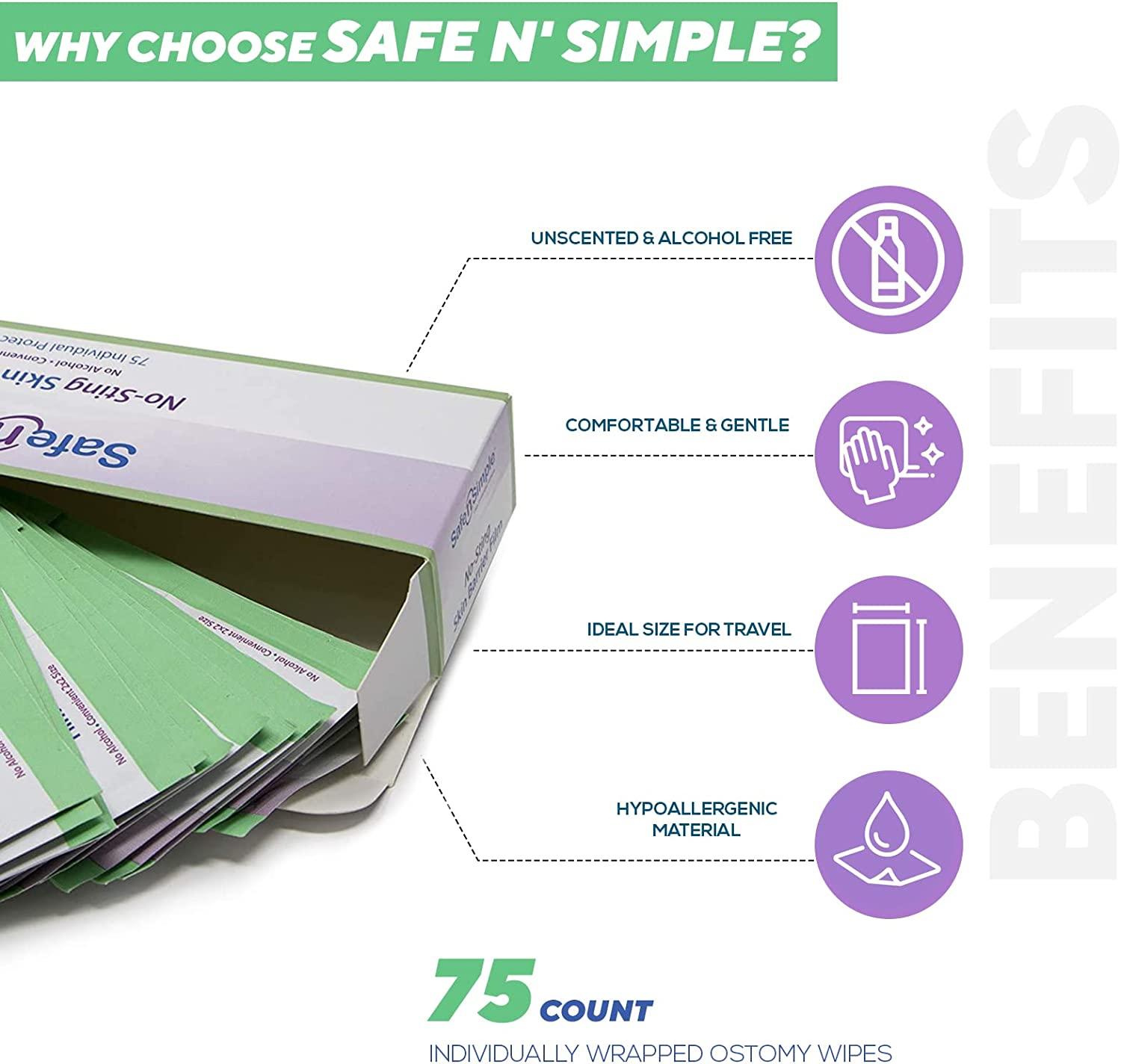 Safe n' Simple No Sting Skin Prep Wipes - 75 Ostomy Barrier Film Wipes ...