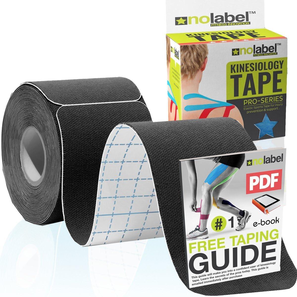 NO LABEL Black Pre-Cut Kinesiology Tape - 5m Roll x 2 - Sports, Medical ...