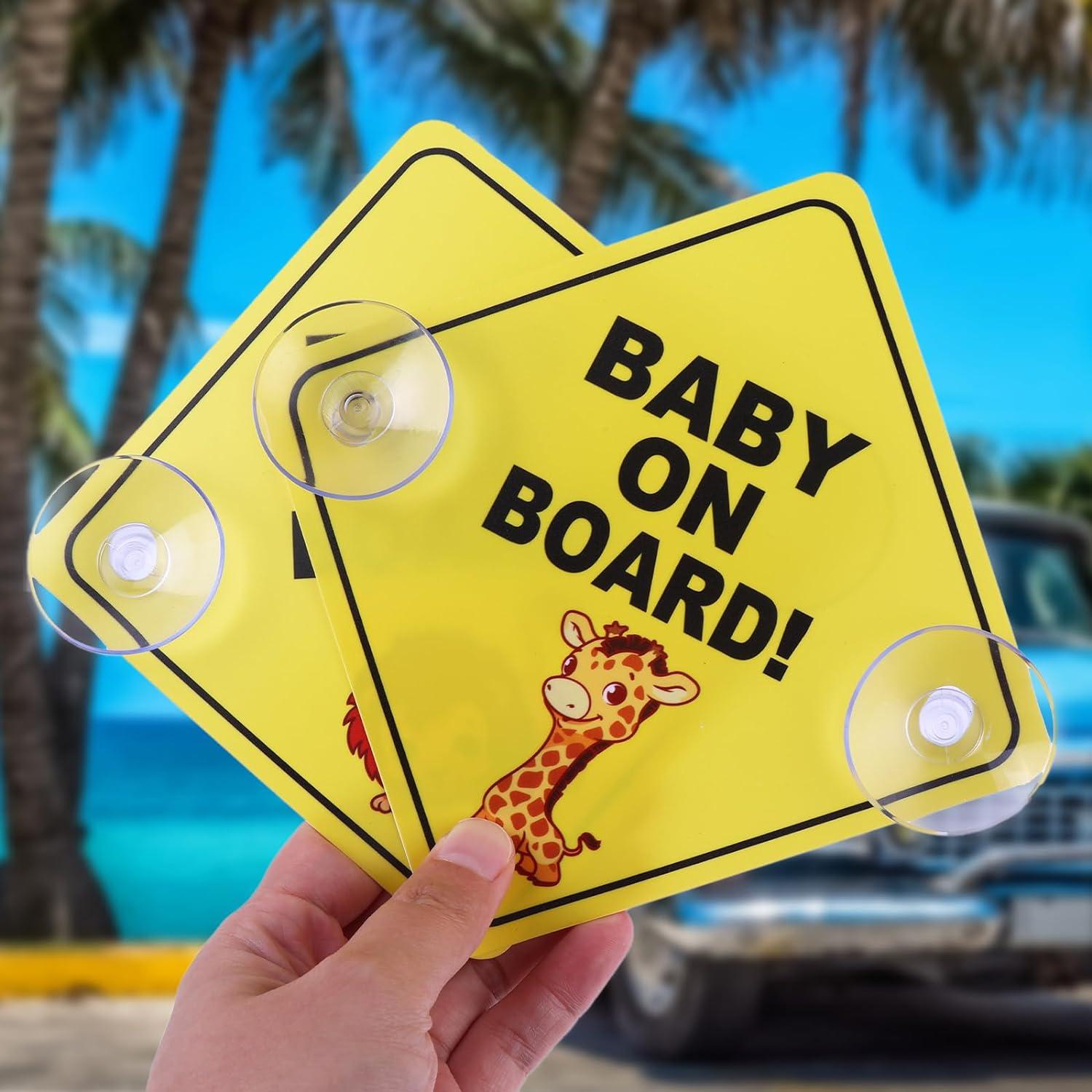 Cobee Baby on Board Car Warning Signs 2 Pcs - 5x5 Safety Sign with ...