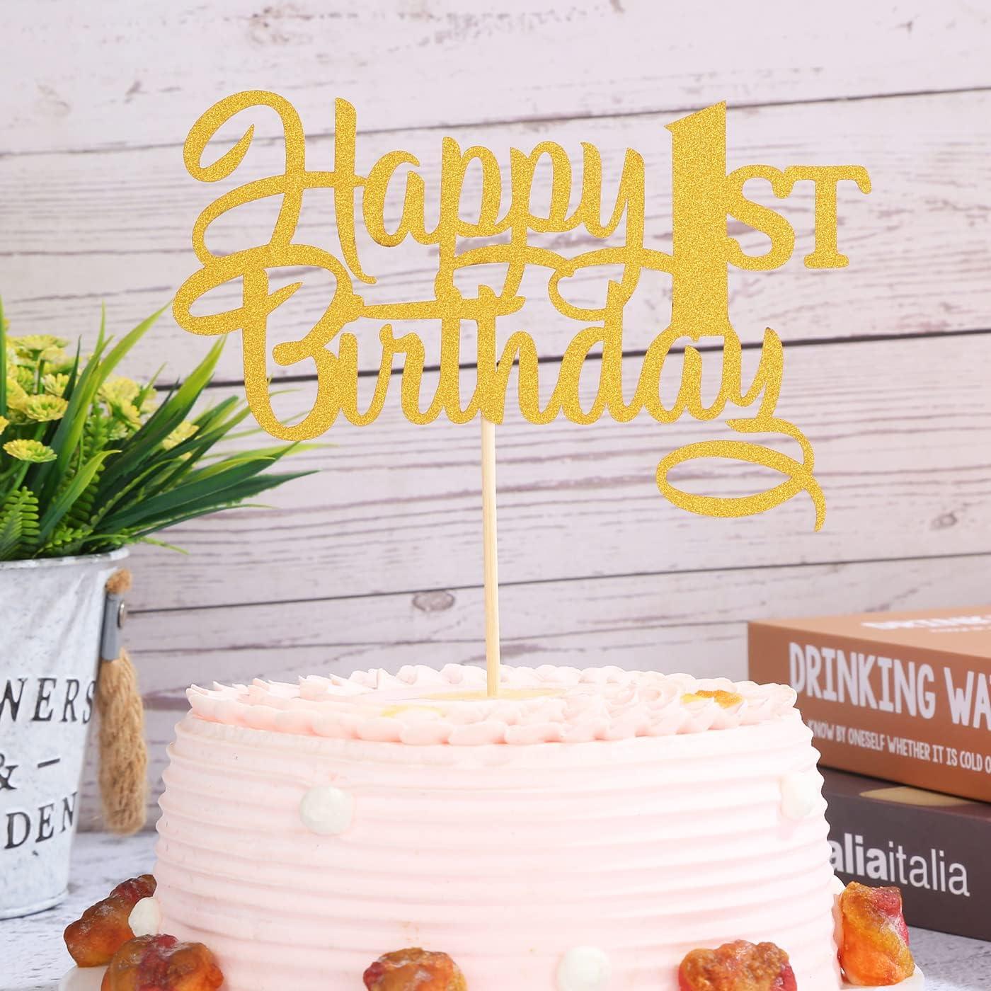 Happy 1st Birthday Cake Topper - Gold Glitter Baby One Birthday Cake ...