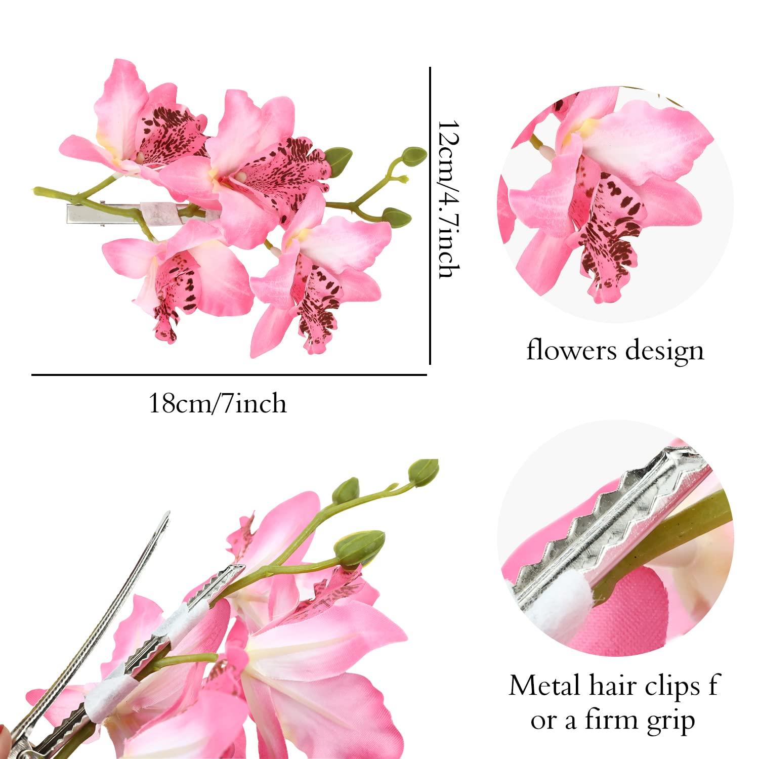 8 Pack Artificial Orchid Flower Hair Clips - Tropical Floral Barrettes ...