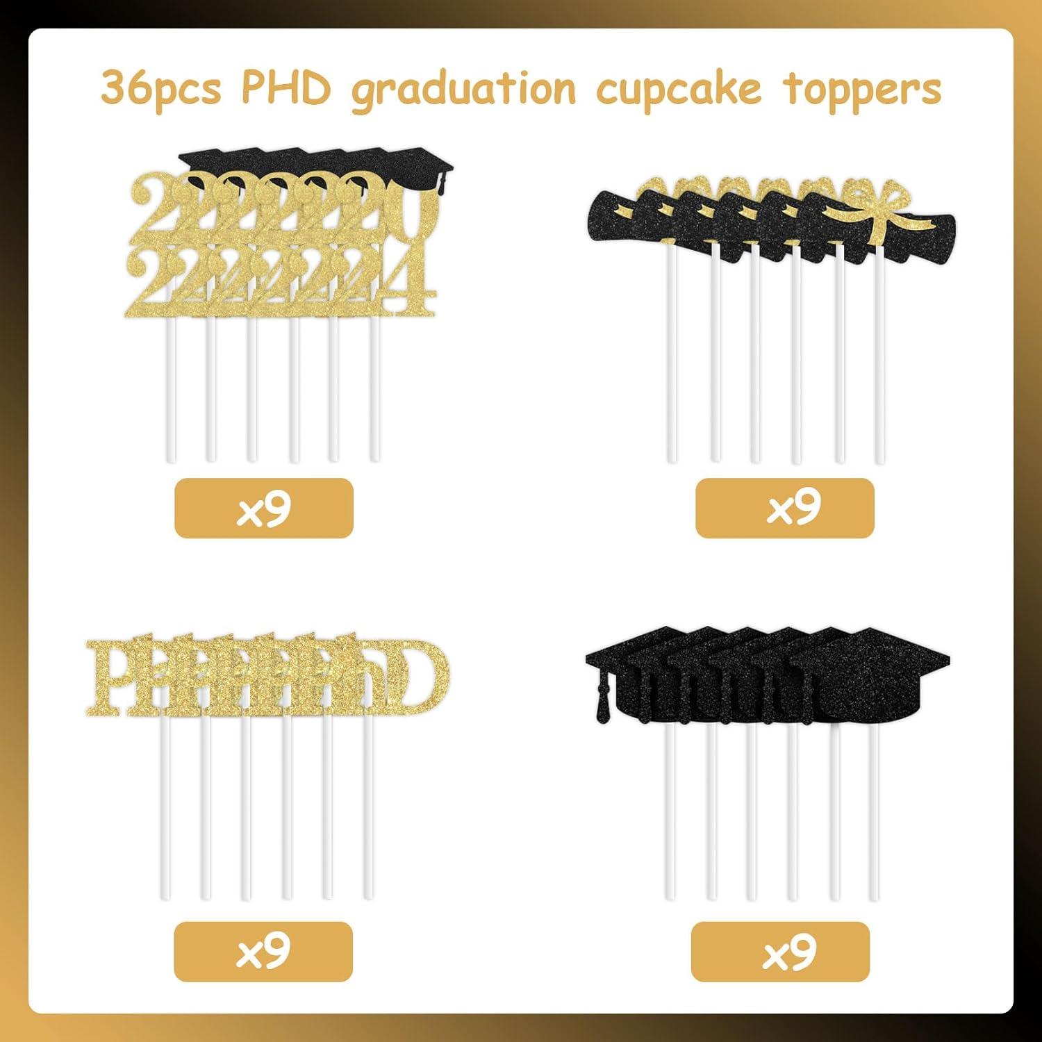PHD Graduation Decorations 2024 36 Pcs PHD Cupcake Toppers Black and ...