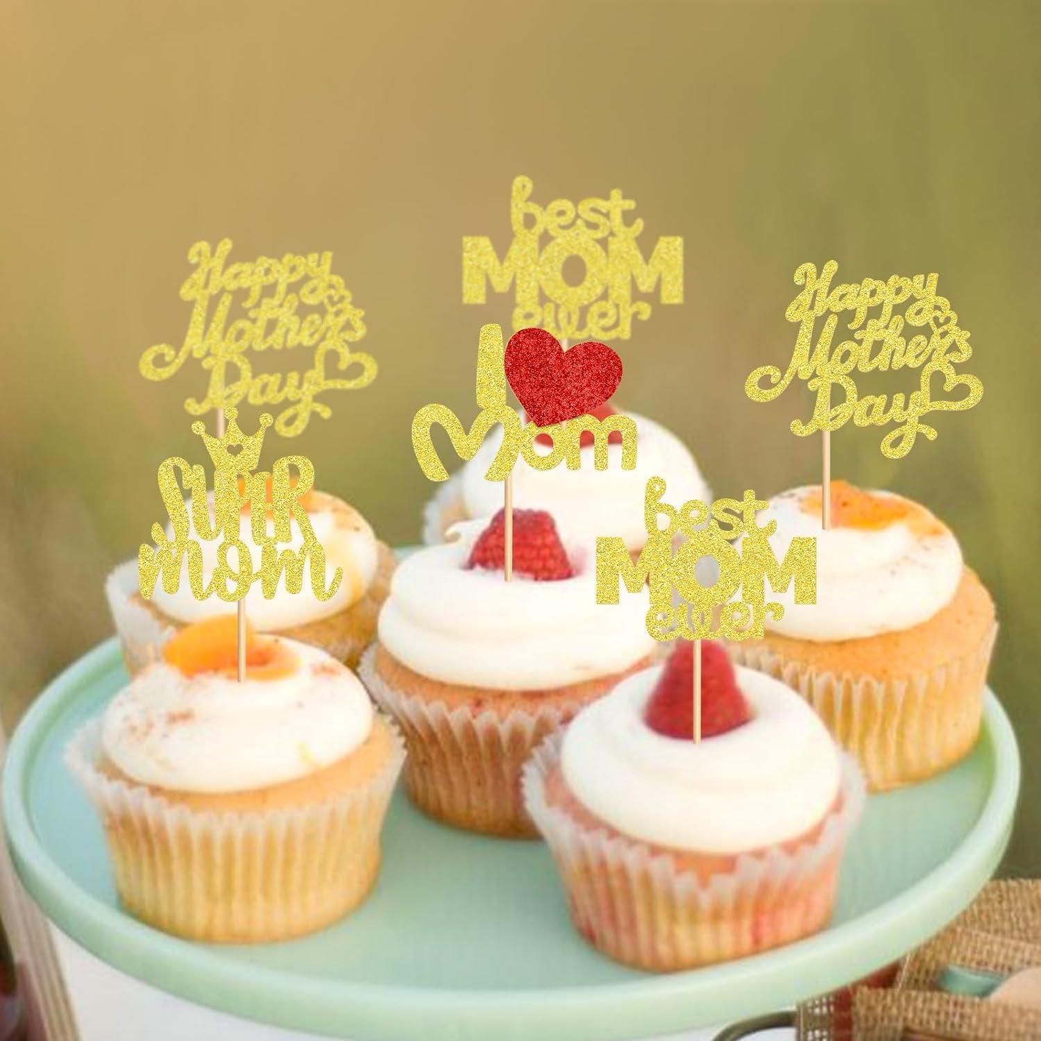 Keaziu 24 Pack Happy Mothers Day Cupcake Toppers Butterfly Best Mom ...