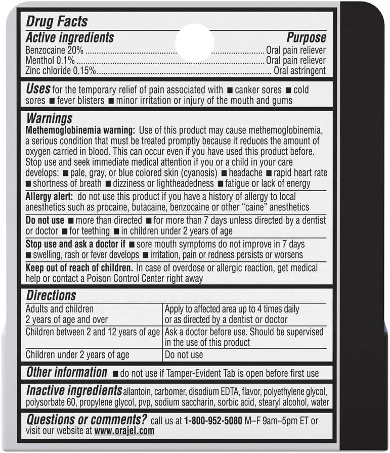 Orajel Triple Medicated Mouth Sore Gel - Oral Pain Reliever 0.18 oz ...