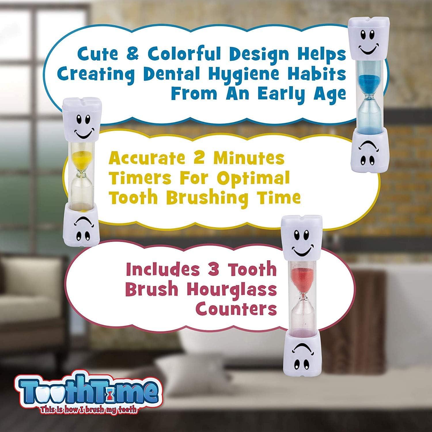 JUNDUN Children's Toothbrush Set with Smiley Sand Timer - 3 Color ...