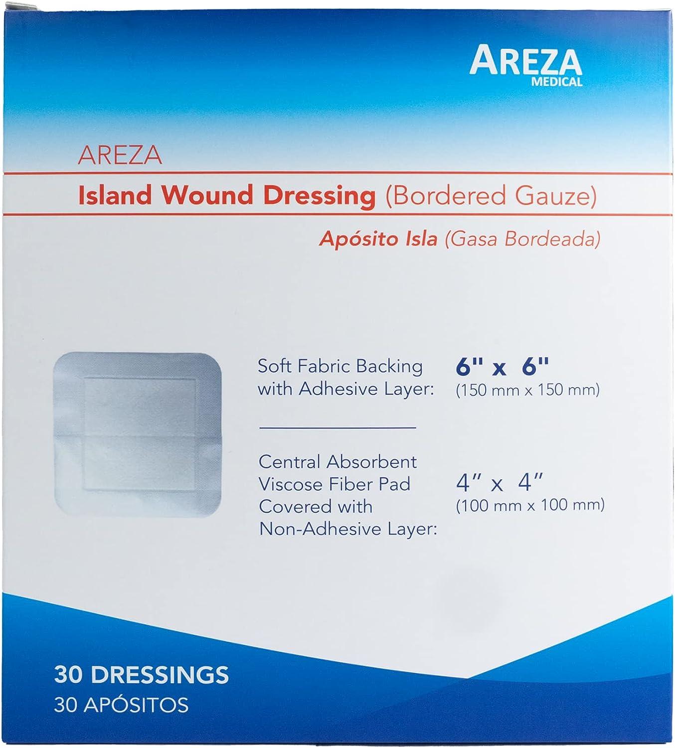 Bordered Gauze Island Dressing | 6 x 6 Sterile Latex Free 30 Per Box | Areza Medical Wound ...