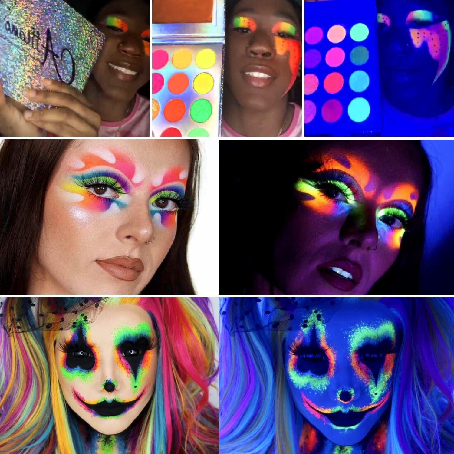 Afflano Neon Glitter Eyeshadow Palette - UV Glow, Highly Pigmented ...