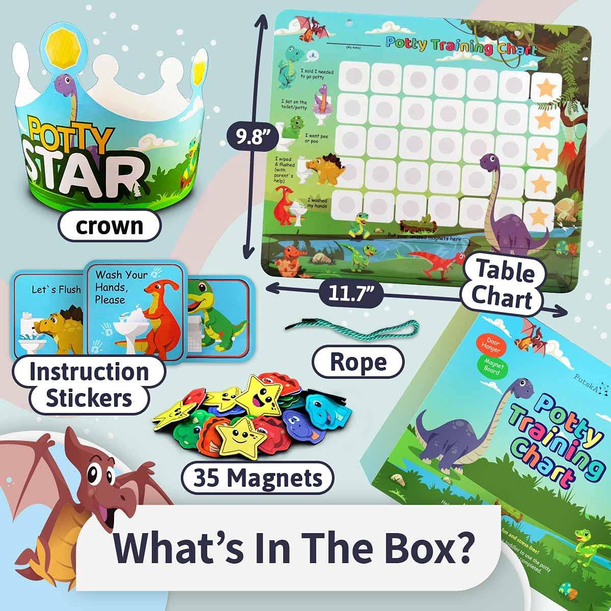 Potty-Training-Chart-with-35 Reusable Magnetic-Stickers. A Dinosaur ...