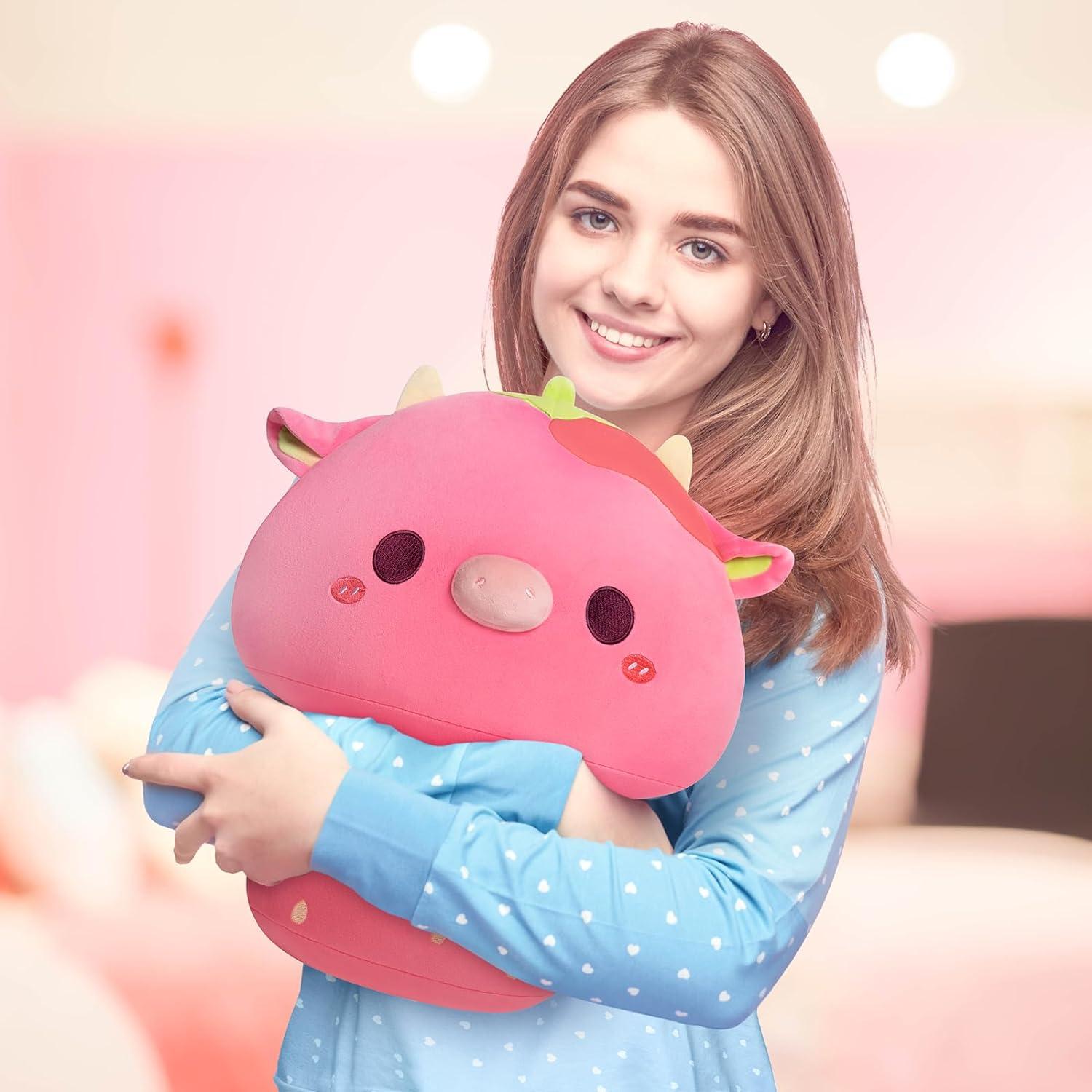 Mewaii 14'' Strawberry Cow Mushroom Soft Pillow Stuffed Animal Plush ...