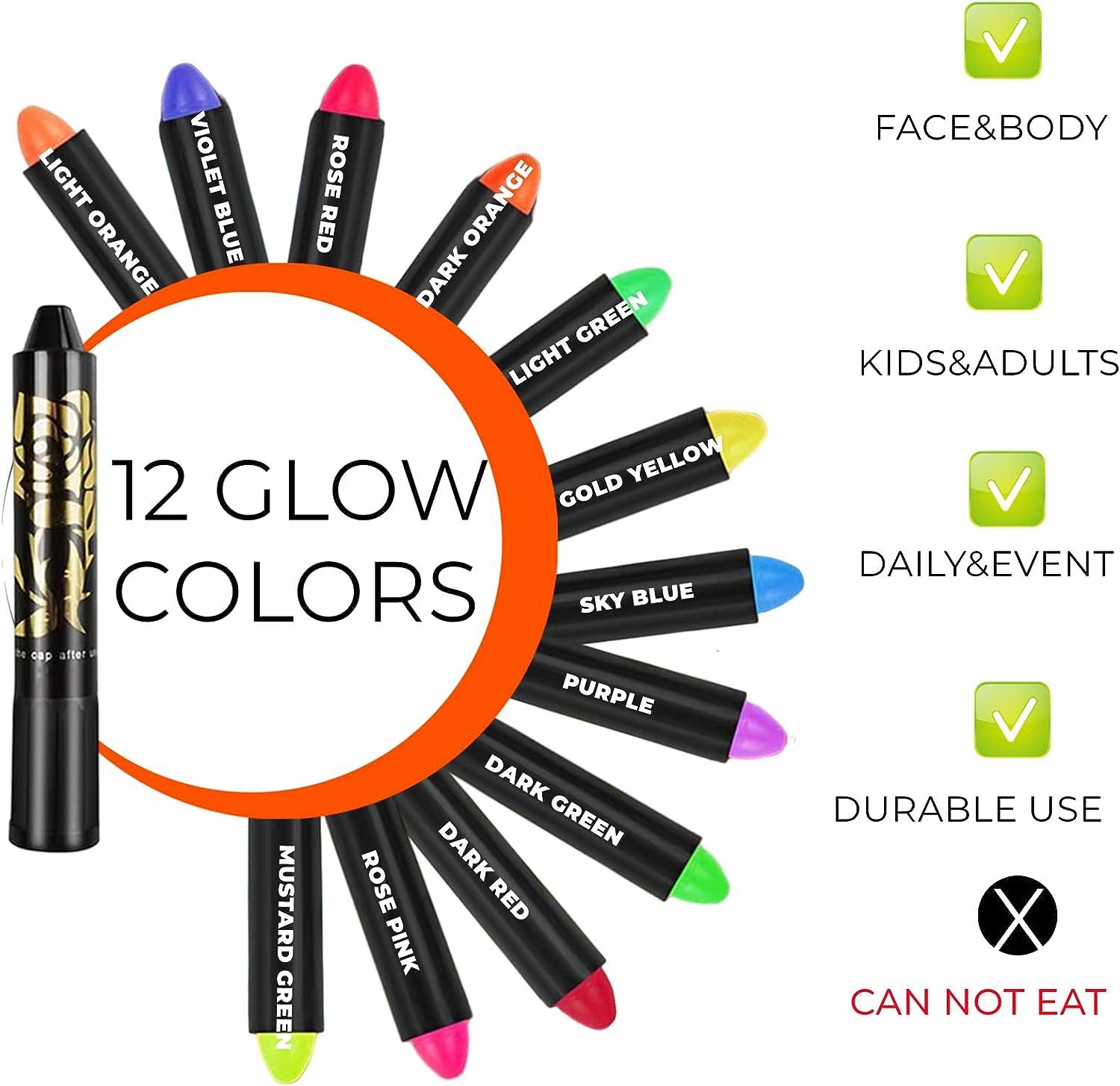 UV Blacklight Glow Face Paint Kit - 12 Neon Colors for Kids Halloween ...