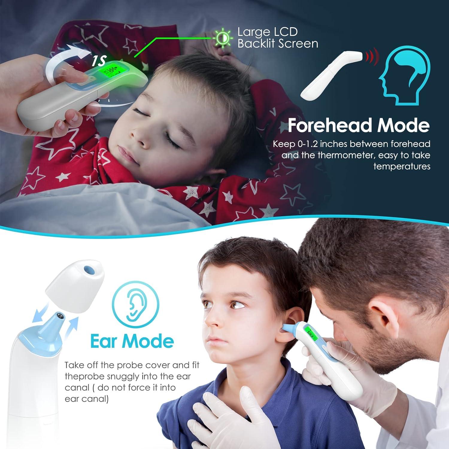 KKmier Ear Forehead Thermometer | No Contact Digital 4-in-1 Infrared ...