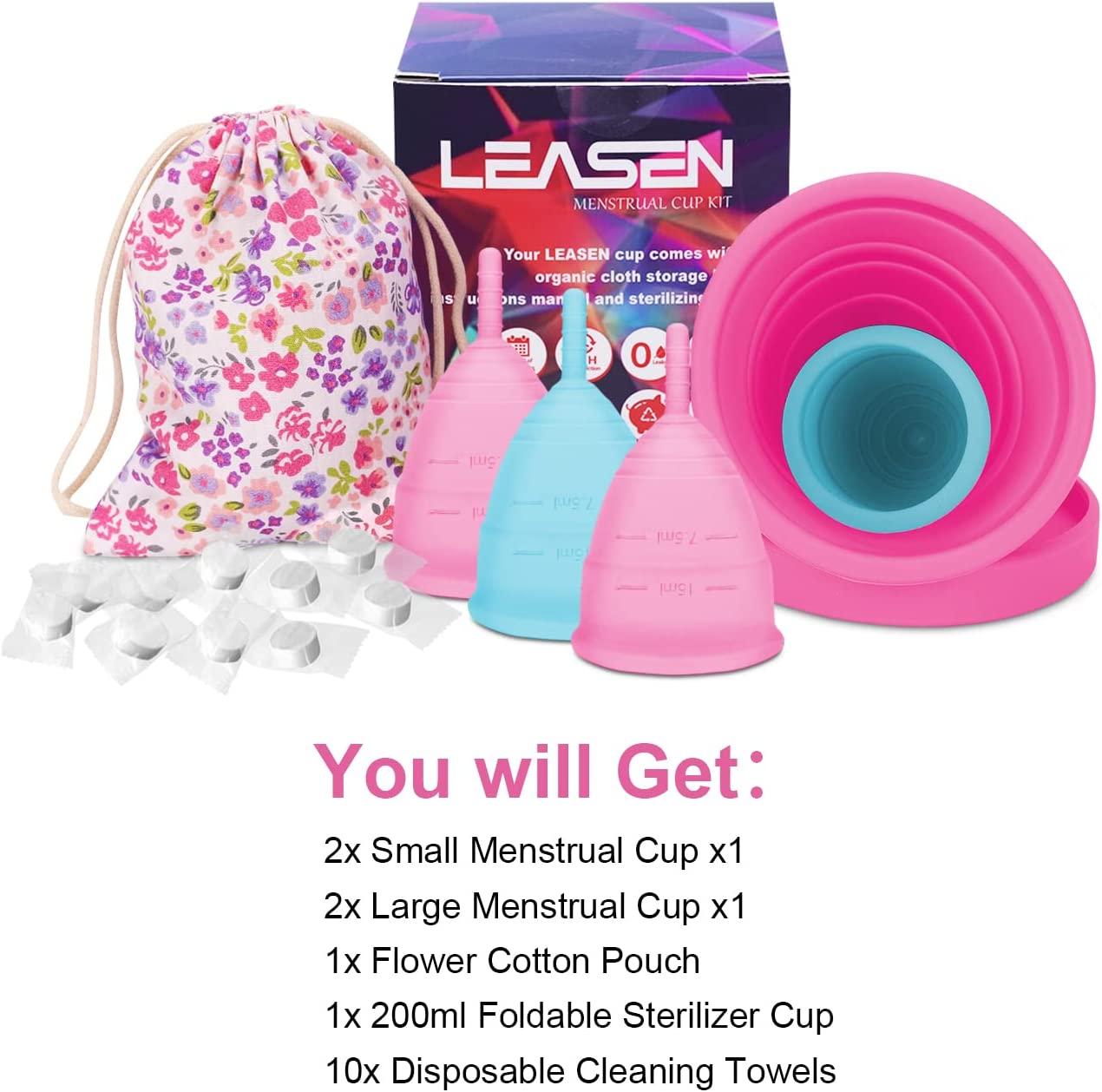 LESEN Menstrual Cup Set - 4 Reusable Period Cups in Blue and Pink ...