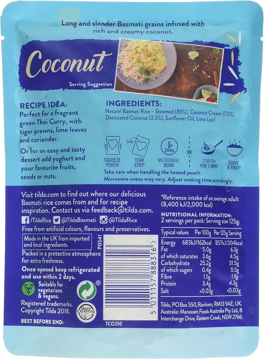 Organic Tilda Microwave Coconut Basmati Rice 250g - Ready in Minutes ...