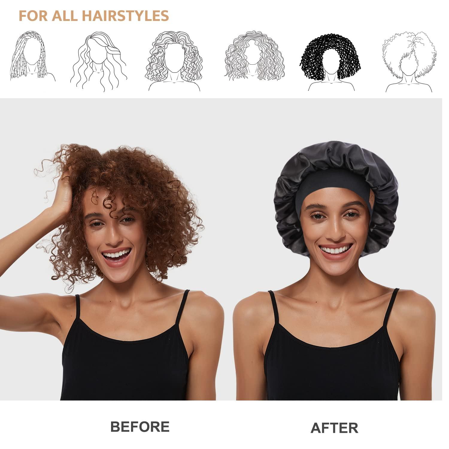 HAT HUT Satin Silk Bonnet for Curly Hair | Adjustable Sleep Cap for ...