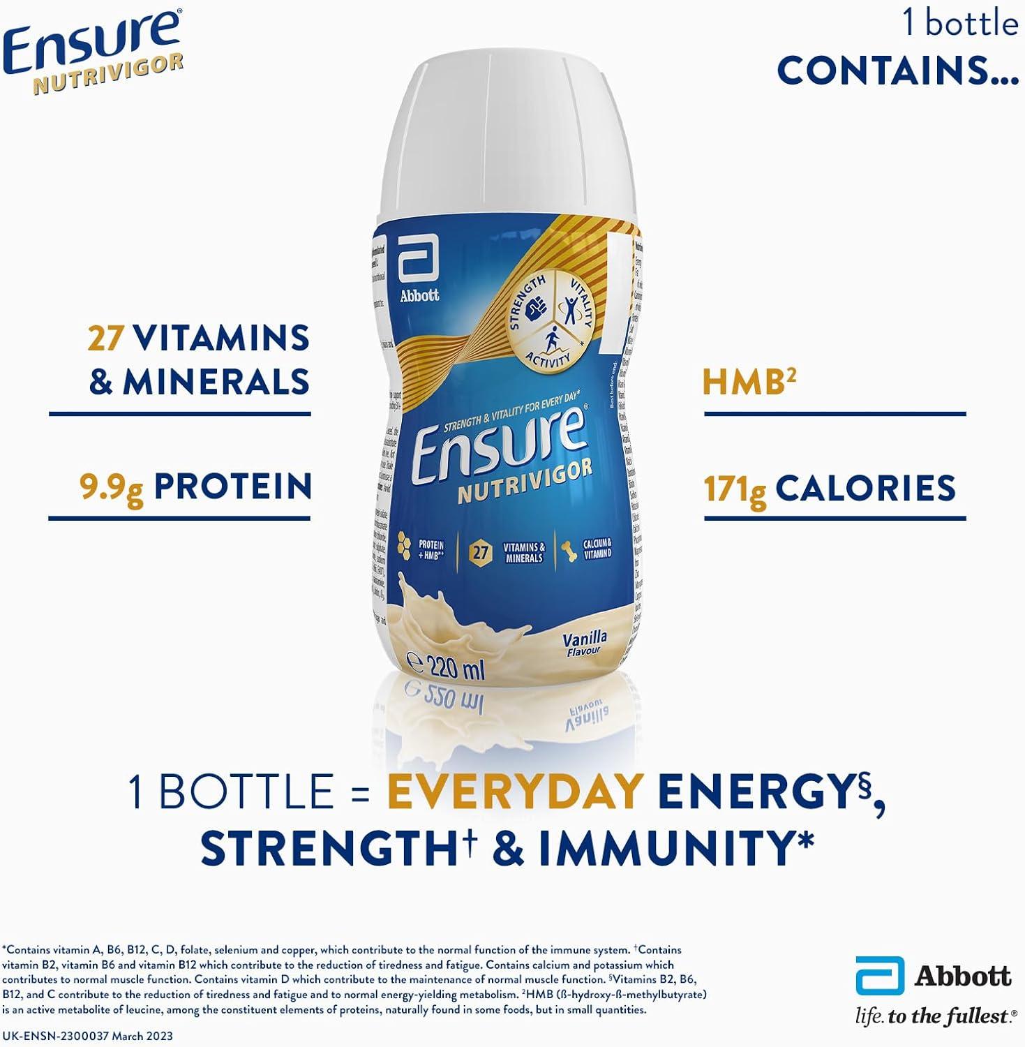 Ensure NutriVigor Nutritonal Shake 220ml x 12 Vanilla Flavour | Support Strength Energy and ...